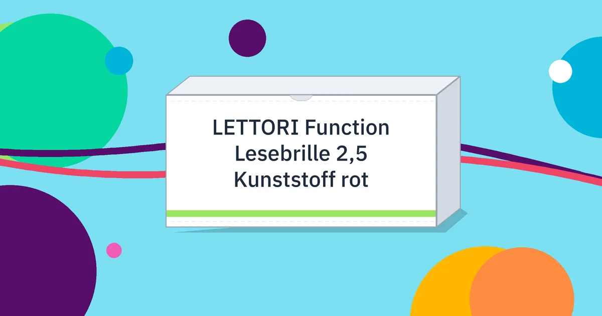 Symbolbild: Packung mit der Aufschrift LETTORI Function Lesebrille 2,5 Kunststoff rot (PZN 11056920) – Verfügbarkeit und Bezug in Apotheken in Frankfurt am Main