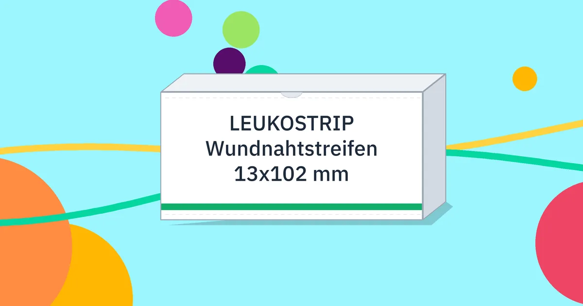 Symbolbild: Packung mit der Aufschrift LEUKOSTRIP Wundnahtstreifen 13x102 mm (PZN 19452360) – Verfügbarkeit und Bezug in Apotheken in Frankfurt am Main