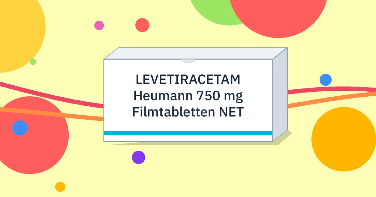 Symbolbild: Packung mit der Aufschrift LEVETIRACETAM Heumann 750 mg Filmtabletten NET (PZN 16139131) – Verfügbarkeit und Bezug in Apotheken in Frankfurt am Main
