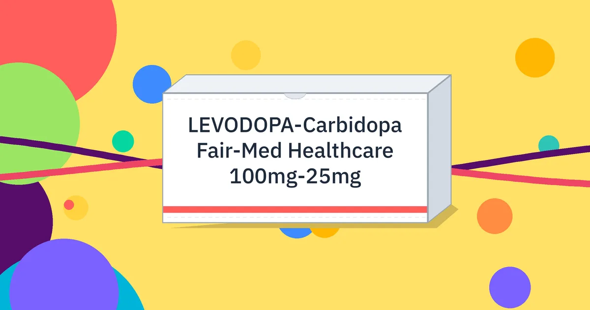Symbolbild: Packung mit der Aufschrift LEVODOPA-Carbidopa Fair-Med Healthcare 100mg-25mg (PZN 14321529) – Verfügbarkeit und Bezug in Apotheken in Frankfurt am Main