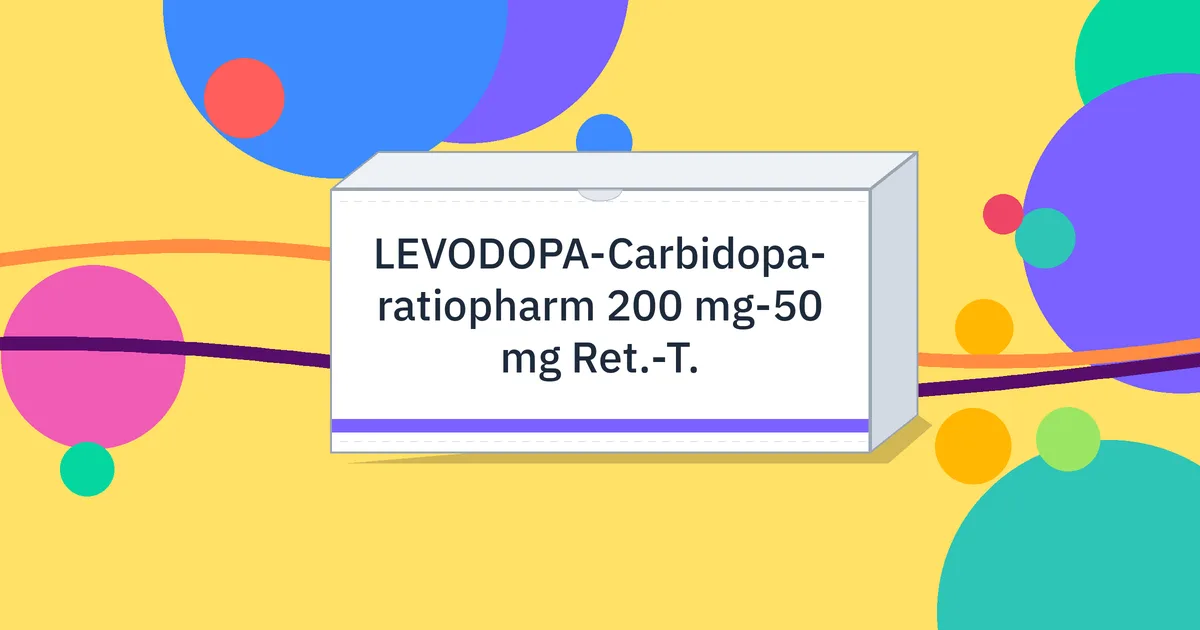 Symbolbild: Packung mit der Aufschrift LEVODOPA-Carbidopa-ratiopharm 200 mg-50 mg Ret.-T. (PZN 10397553) – Verfügbarkeit und Bezug in Apotheken in Frankfurt am Main