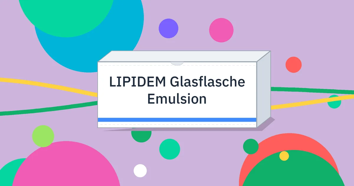 Symbolbild: Packung mit der Aufschrift LIPIDEM Glasflasche Emulsion (PZN 04237733) – Verfügbarkeit und Bezug in Apotheken in Frankfurt am Main