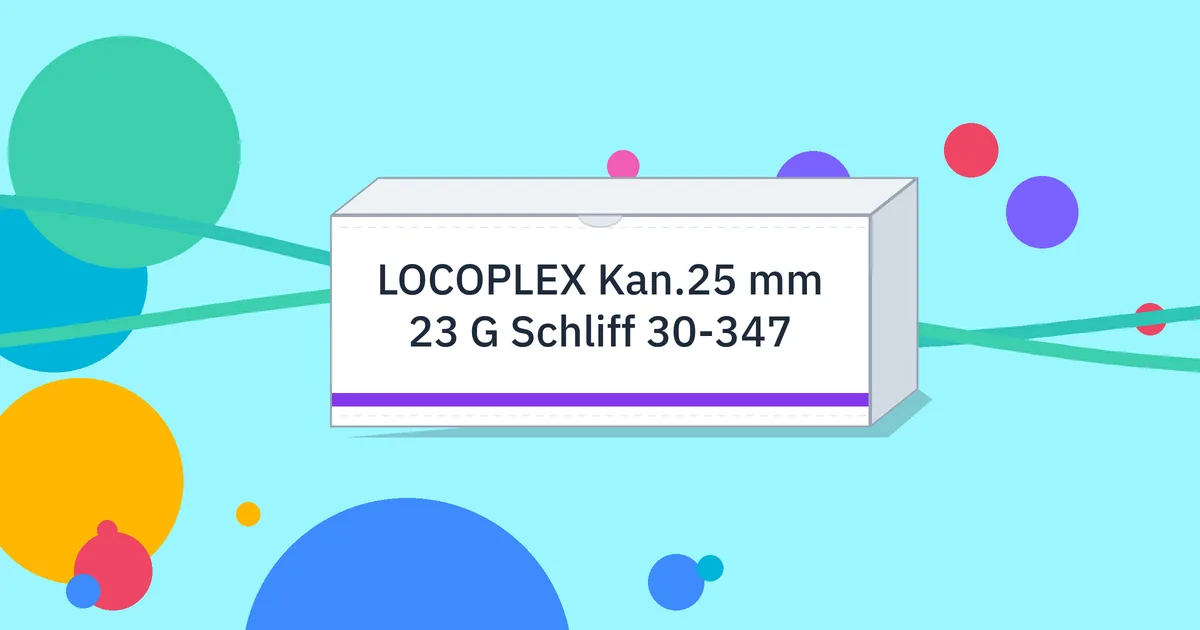 Symbolbild: Packung mit der Aufschrift LOCOPLEX Kan.25 mm 23 G Schliff 30-347 (PZN 04481574) – Verfügbarkeit und Bezug in Apotheken in Frankfurt am Main