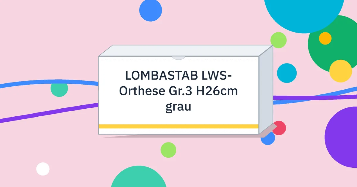 Symbolbild: Packung mit der Aufschrift LOMBASTAB LWS-Orthese Gr.3 H26cm grau (PZN 12555039) – Verfügbarkeit und Bezug in Apotheken in Frankfurt am Main