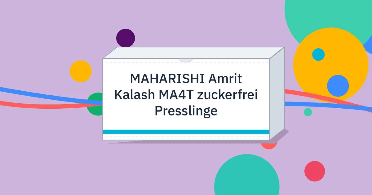 Symbolbild: Packung mit der Aufschrift MAHARISHI Amrit Kalash MA4T zuckerfrei Presslinge (PZN 16001496) – Verfügbarkeit und Bezug in Apotheken in Frankfurt am Main
