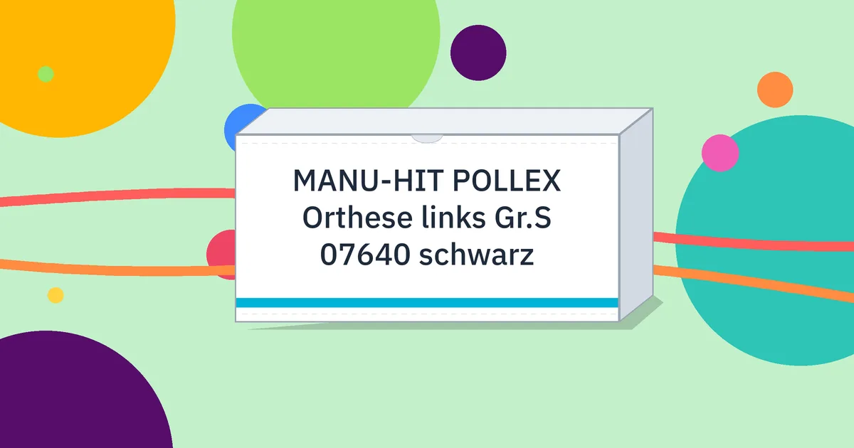 Symbolbild: Packung mit der Aufschrift MANU-HIT POLLEX Orthese links Gr.S 07640 schwarz (PZN 01336794) – Verfügbarkeit und Bezug in Apotheken in Frankfurt am Main
