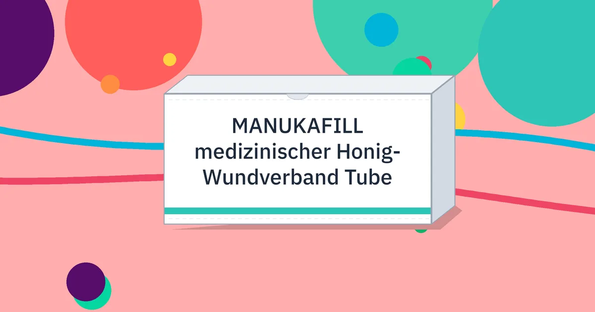 Symbolbild: Packung mit der Aufschrift MANUKAFILL medizinischer Honig-Wundverband Tube (PZN 20327588) – Verfügbarkeit und Bezug in Apotheken in Frankfurt am Main