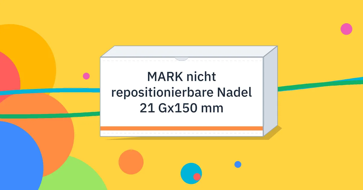 Symbolbild: Packung mit der Aufschrift MARK nicht repositionierbare Nadel 21 Gx150 mm (PZN 19736689) – Verfügbarkeit und Bezug in Apotheken in Frankfurt am Main