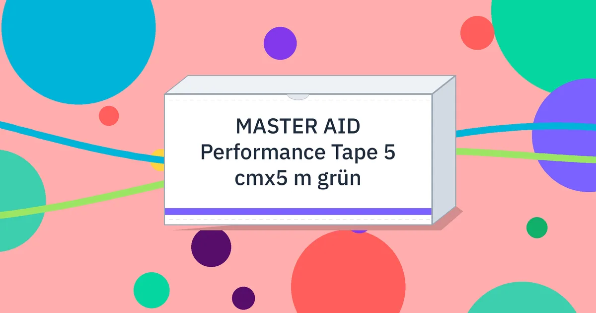 Symbolbild: Packung mit der Aufschrift MASTER AID Performance Tape 5 cmx5 m grün (PZN 11598377) – Verfügbarkeit und Bezug in Apotheken in Frankfurt am Main