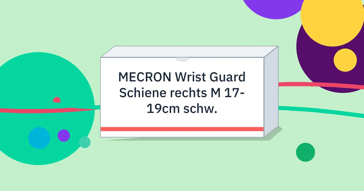 Symbolbild: Packung mit der Aufschrift MECRON Wrist Guard Schiene rechts M 17-19cm schw. (PZN 16630849) – Verfügbarkeit und Bezug in Apotheken in Frankfurt am Main