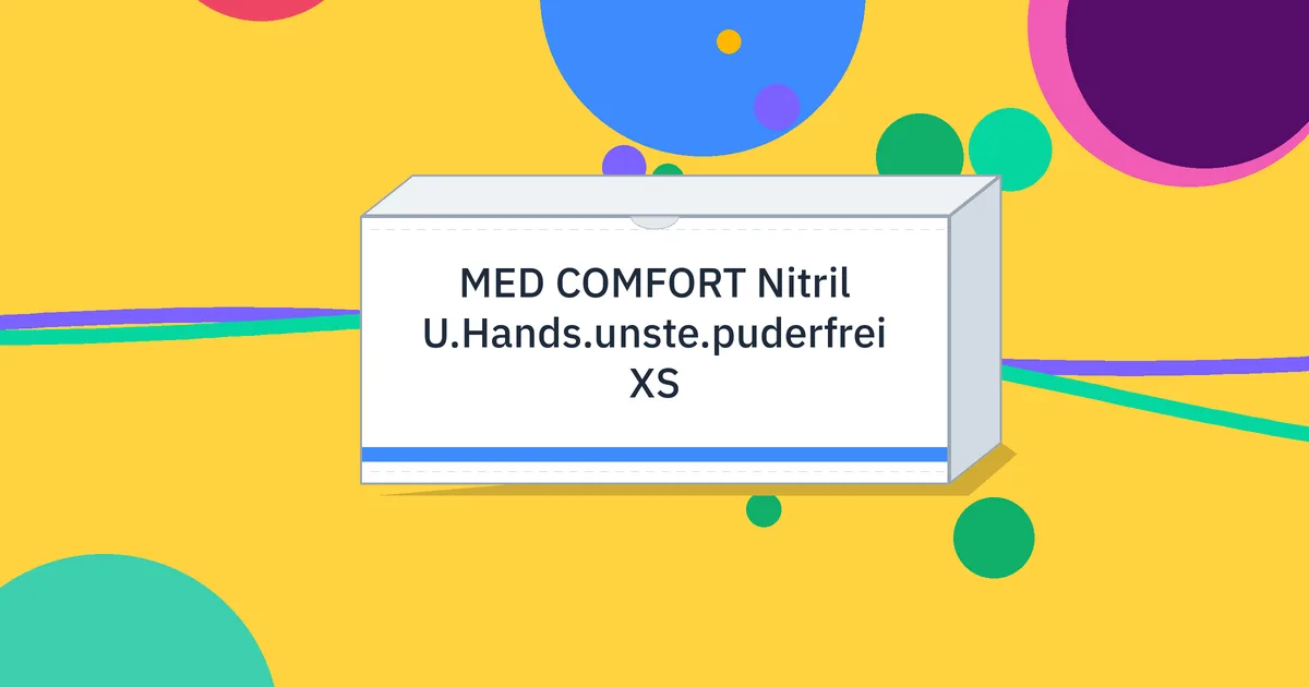 Symbolbild: Packung mit der Aufschrift MED COMFORT Nitril U.Hands.unste.puderfrei XS (PZN 15582746) – Verfügbarkeit und Bezug in Apotheken in Frankfurt am Main
