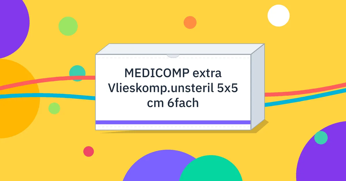 Symbolbild: Packung mit der Aufschrift MEDICOMP extra Vlieskomp.unsteril 5x5 cm 6fach (PZN 04783915) – Verfügbarkeit und Bezug in Apotheken in Frankfurt am Main