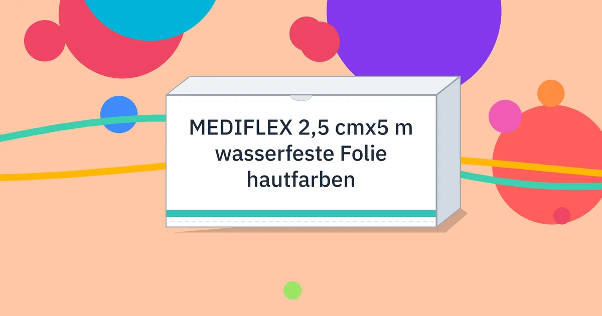 Symbolbild: Packung mit der Aufschrift MEDIFLEX 2,5 cmx5 m wasserfeste Folie hautfarben (PZN 00971732) – Verfügbarkeit und Bezug in Apotheken in Frankfurt am Main