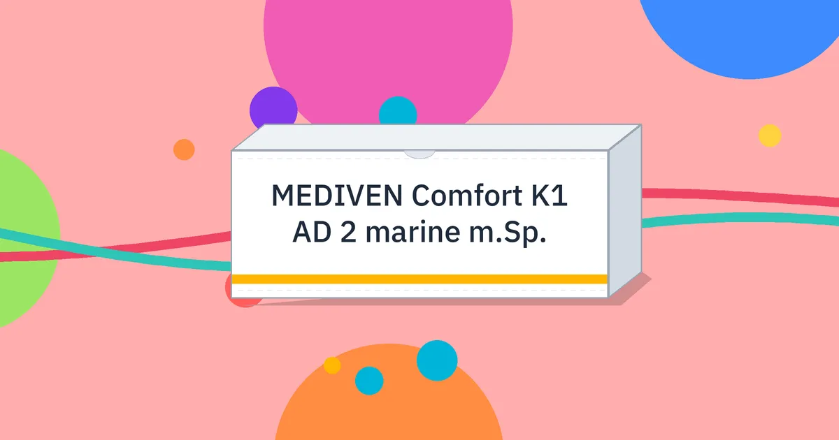 Symbolbild: Packung mit der Aufschrift MEDIVEN Comfort K1 AD 2 marine m.Sp. (PZN 14559691) – Verfügbarkeit und Bezug in Apotheken in Frankfurt am Main