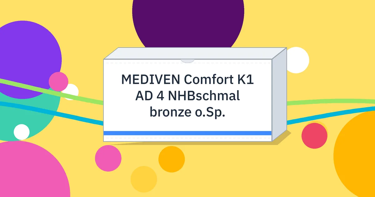 Symbolbild: Packung mit der Aufschrift MEDIVEN Comfort K1 AD 4 NHBschmal bronze o.Sp. (PZN 14561653) – Verfügbarkeit und Bezug in Apotheken in Frankfurt am Main