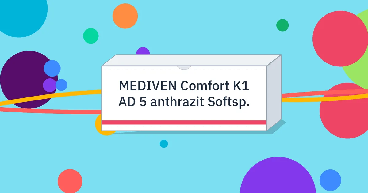 Symbolbild: Packung mit der Aufschrift MEDIVEN Comfort K1 AD 5 anthrazit Softsp. (PZN 14558786) – Verfügbarkeit und Bezug in Apotheken in Frankfurt am Main