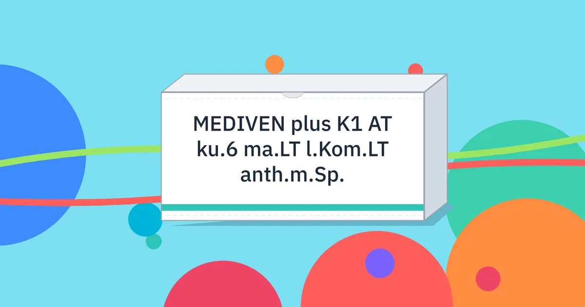 Symbolbild: Packung mit der Aufschrift MEDIVEN plus K1 AT ku.6 ma.LT l.Kom.LT anth.m.Sp. (PZN 15071566) – Verfügbarkeit und Bezug in Apotheken in Frankfurt am Main