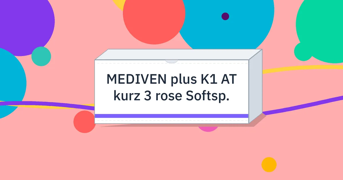 Symbolbild: Packung mit der Aufschrift MEDIVEN plus K1 AT kurz 3 rose Softsp. (PZN 15026726) – Verfügbarkeit und Bezug in Apotheken in Frankfurt am Main