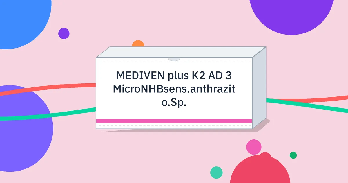 Symbolbild: Packung mit der Aufschrift MEDIVEN plus K2 AD 3 MicroNHBsens.anthrazit o.Sp. (PZN 15932086) – Verfügbarkeit und Bezug in Apotheken in Frankfurt am Main
