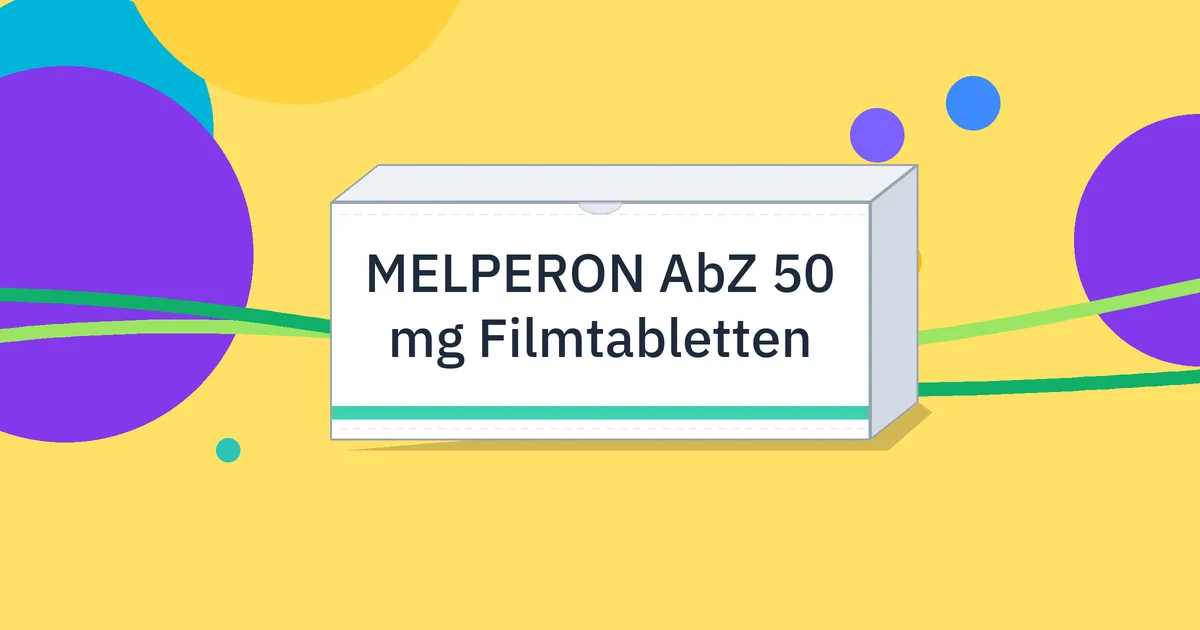 Symbolbild: Packung mit der Aufschrift MELPERON AbZ 50 mg Filmtabletten (PZN 01591500) – Verfügbarkeit und Bezug in Apotheken in Frankfurt am Main