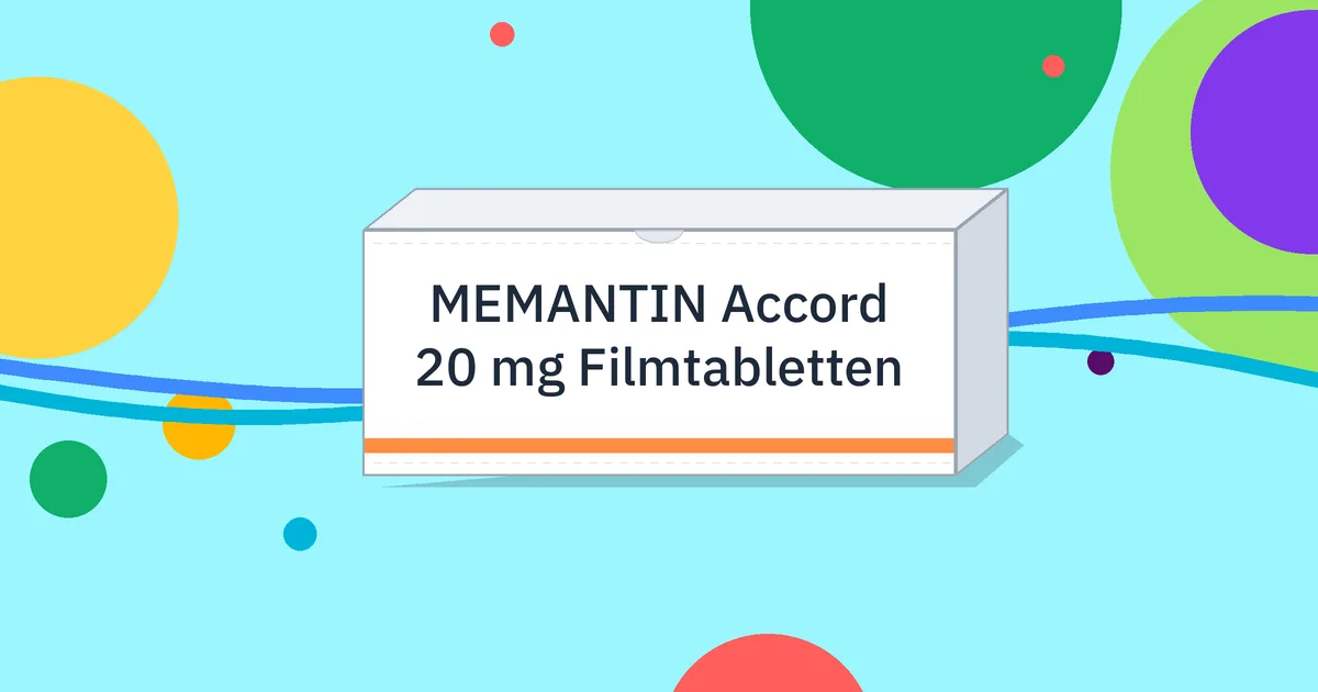 Symbolbild: Packung mit der Aufschrift MEMANTIN Accord 20 mg Filmtabletten (PZN 19666055) – Verfügbarkeit und Bezug in Apotheken in Frankfurt am Main