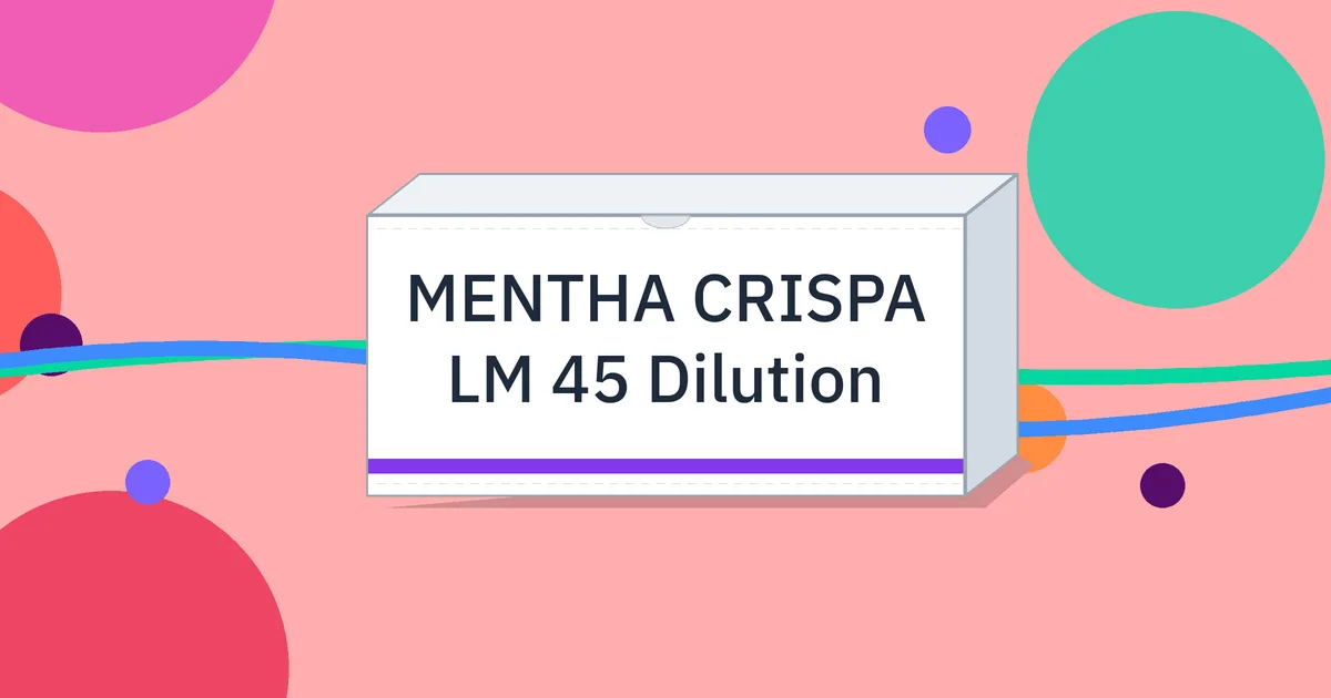 Symbolbild: Packung mit der Aufschrift MENTHA CRISPA LM 45 Dilution (PZN 13603987) – Verfügbarkeit und Bezug in Apotheken in Frankfurt am Main