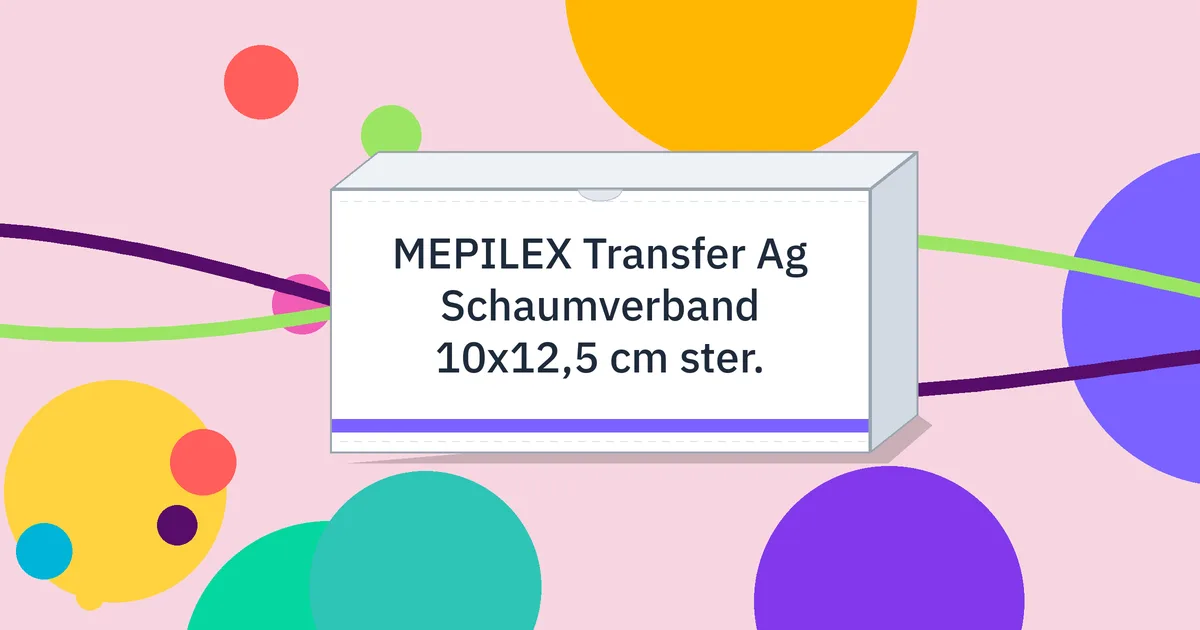 Symbolbild: Packung mit der Aufschrift MEPILEX Transfer Ag Schaumverband 10x12,5 cm ster. (PZN 14335589) – Verfügbarkeit und Bezug in Apotheken in Frankfurt am Main