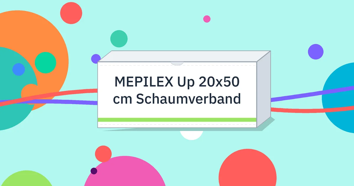 Symbolbild: Packung mit der Aufschrift MEPILEX Up 20x50 cm Schaumverband (PZN 20120261) – Verfügbarkeit und Bezug in Apotheken in Frankfurt am Main