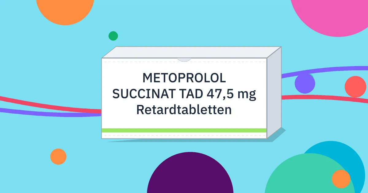 Symbolbild: Packung mit der Aufschrift METOPROLOL SUCCINAT TAD 47,5 mg Retardtabletten (PZN 11562385) – Verfügbarkeit und Bezug in Apotheken in Frankfurt am Main