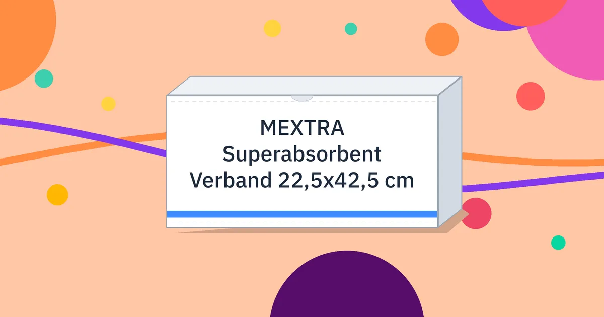 Symbolbild: Packung mit der Aufschrift MEXTRA Superabsorbent Verband 22,5x42,5 cm (PZN 17309055) – Verfügbarkeit und Bezug in Apotheken in Frankfurt am Main