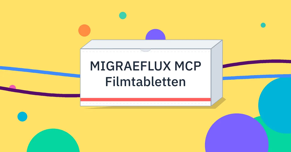 Symbolbild: Packung mit der Aufschrift MIGRAEFLUX MCP Filmtabletten (PZN 00244216) – Verfügbarkeit und Bezug in Apotheken in Frankfurt am Main