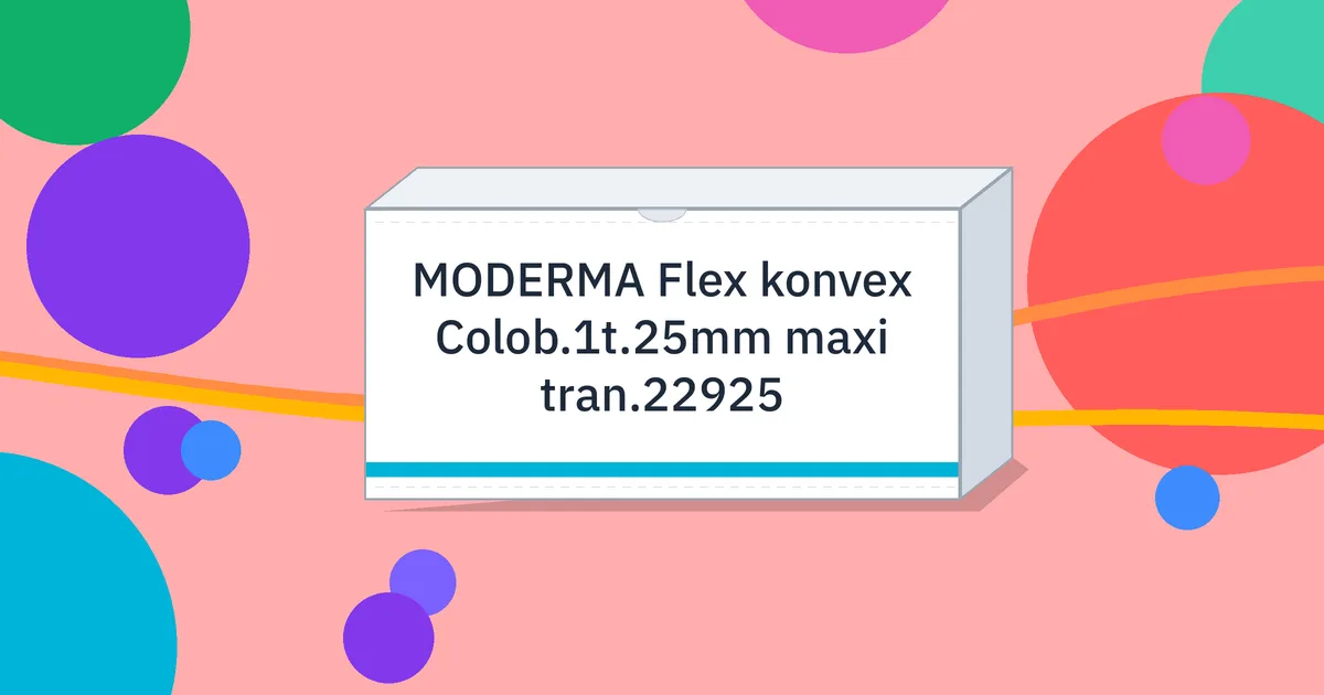 Symbolbild: Packung mit der Aufschrift MODERMA Flex konvex Colob.1t.25mm maxi tran.22925 (PZN 04194780) – Verfügbarkeit und Bezug in Apotheken in Frankfurt am Main