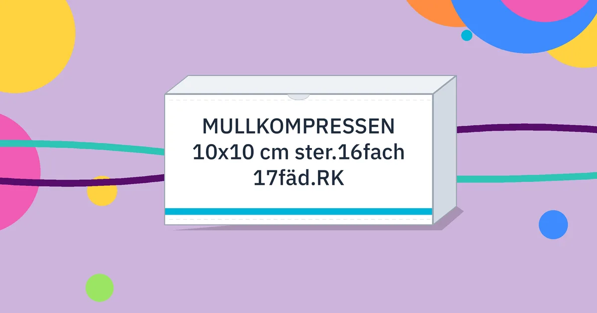 Symbolbild: Packung mit der Aufschrift MULLKOMPRESSEN 10x10 cm ster.16fach 17fäd.RK (PZN 06931449) – Verfügbarkeit und Bezug in Apotheken in Frankfurt am Main