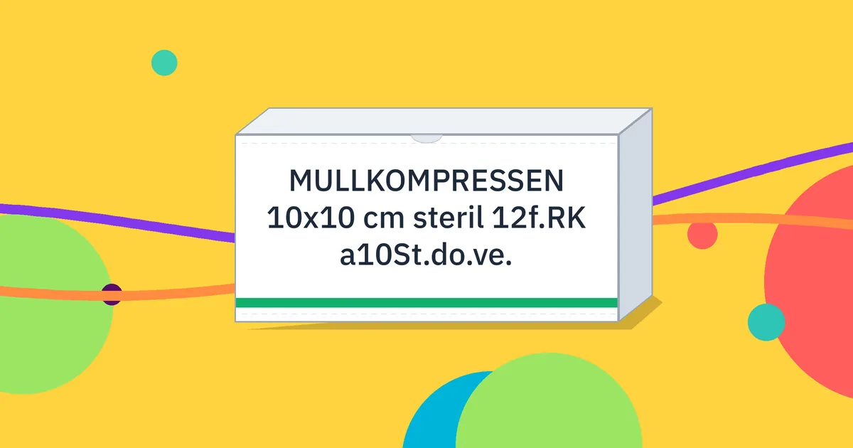 Symbolbild: Packung mit der Aufschrift MULLKOMPRESSEN 10x10 cm steril 12f.RK a10St.do.ve. (PZN 11703472) – Verfügbarkeit und Bezug in Apotheken in Frankfurt am Main