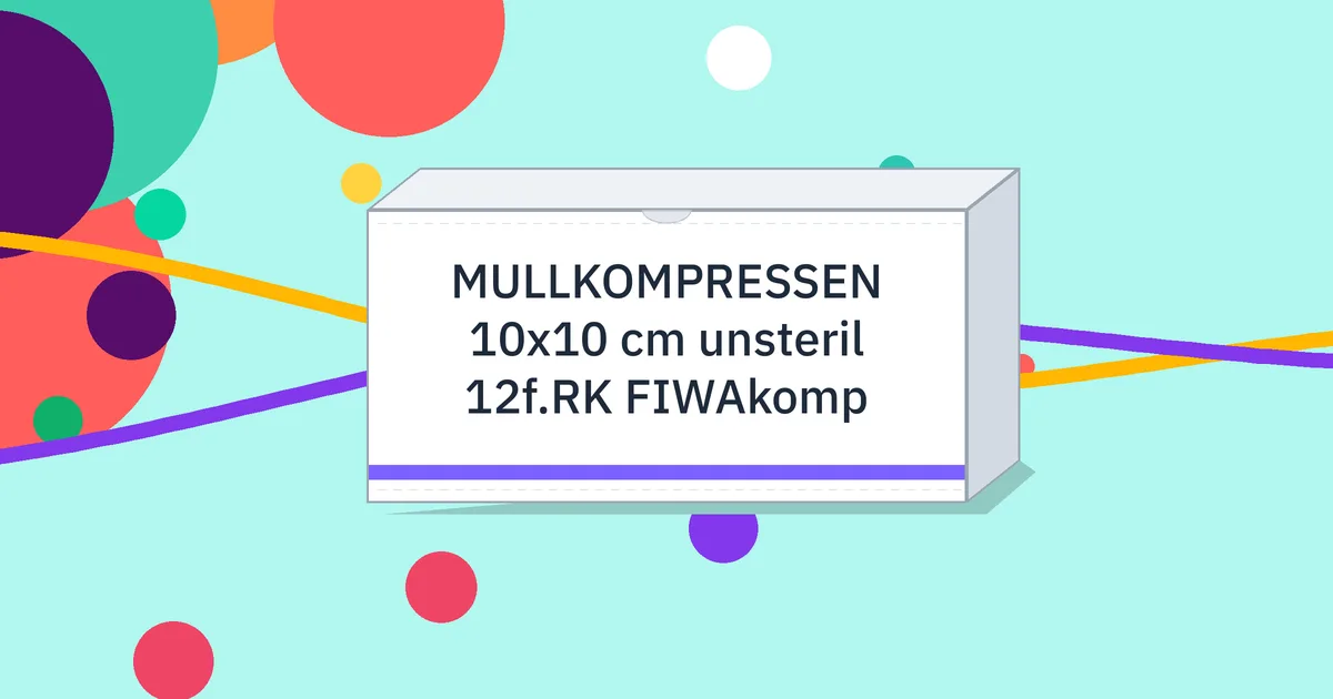 Symbolbild: Packung mit der Aufschrift MULLKOMPRESSEN 10x10 cm unsteril 12f.RK FIWAkomp (PZN 11860680) – Verfügbarkeit und Bezug in Apotheken in Frankfurt am Main