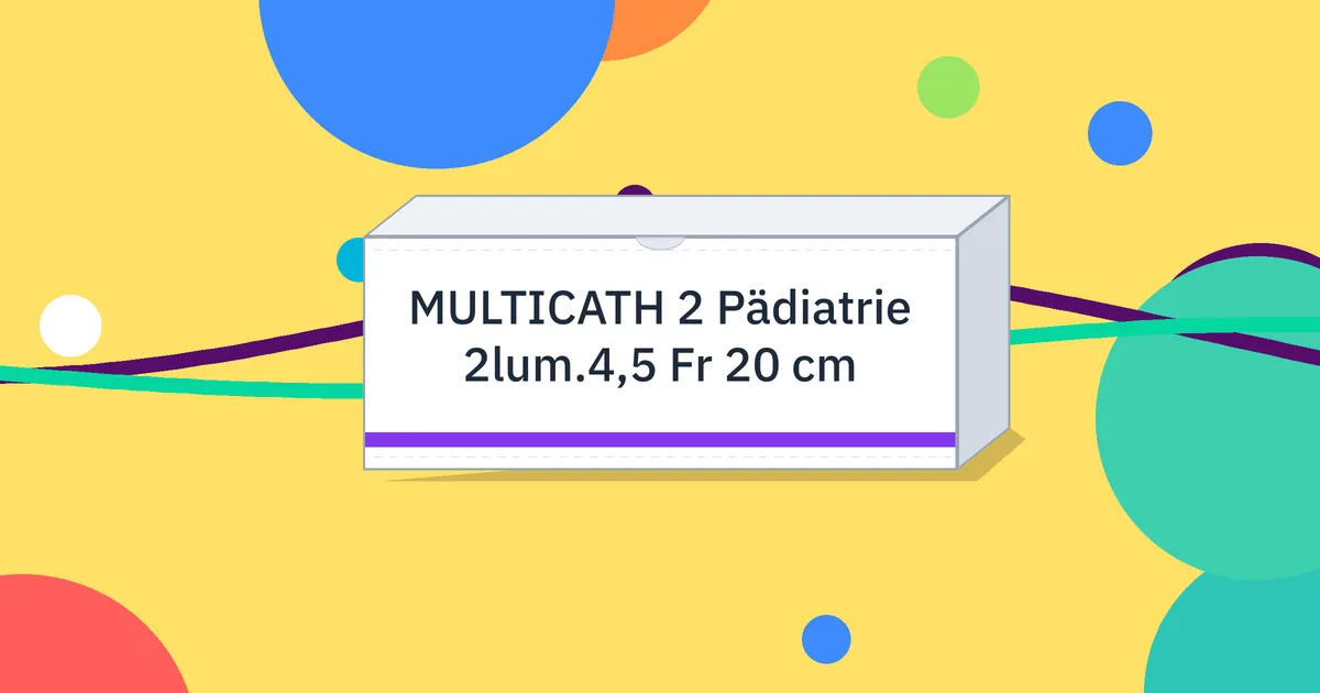 Symbolbild: Packung mit der Aufschrift MULTICATH 2 Pädiatrie 2lum.4,5 Fr 20 cm (PZN 09397944) – Verfügbarkeit und Bezug in Apotheken in Frankfurt am Main