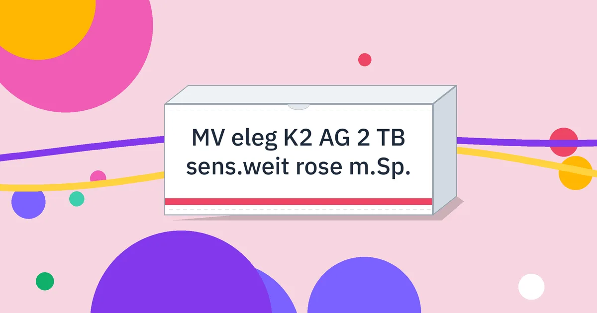Symbolbild: Packung mit der Aufschrift MV eleg K2 AG 2 TB sens.weit rose m.Sp. (PZN 14699713) – Verfügbarkeit und Bezug in Apotheken in Frankfurt am Main