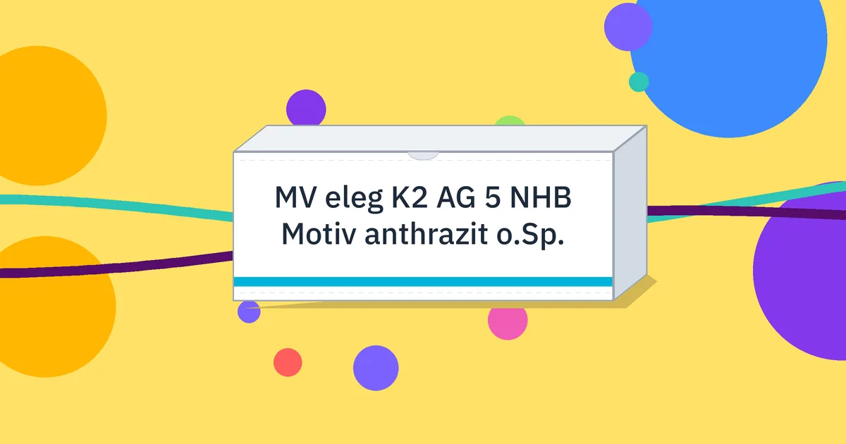 Symbolbild: Packung mit der Aufschrift MV eleg K2 AG 5 NHB Motiv anthrazit o.Sp. (PZN 15721449) – Verfügbarkeit und Bezug in Apotheken in Frankfurt am Main