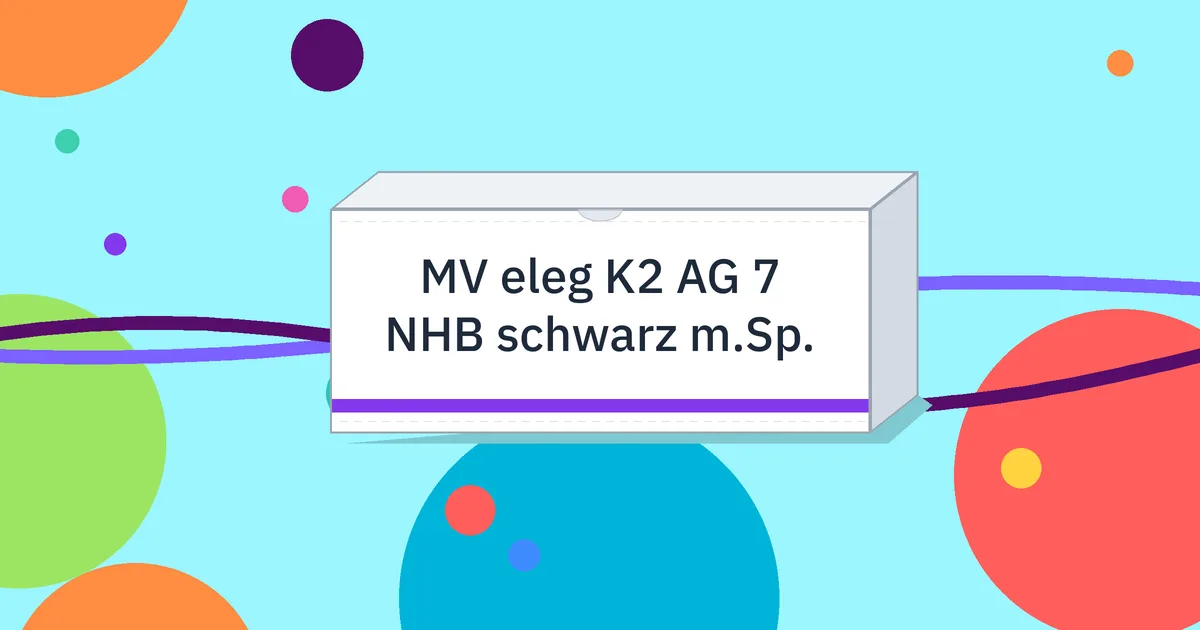 Symbolbild: Packung mit der Aufschrift MV eleg K2 AG 7 NHB schwarz m.Sp. (PZN 15731525) – Verfügbarkeit und Bezug in Apotheken in Frankfurt am Main