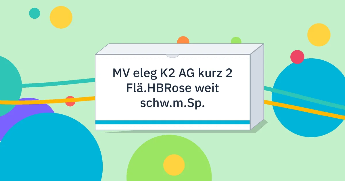 Symbolbild: Packung mit der Aufschrift MV eleg K2 AG kurz 2 Flä.HBRose weit schw.m.Sp. (PZN 15707113) – Verfügbarkeit und Bezug in Apotheken in Frankfurt am Main