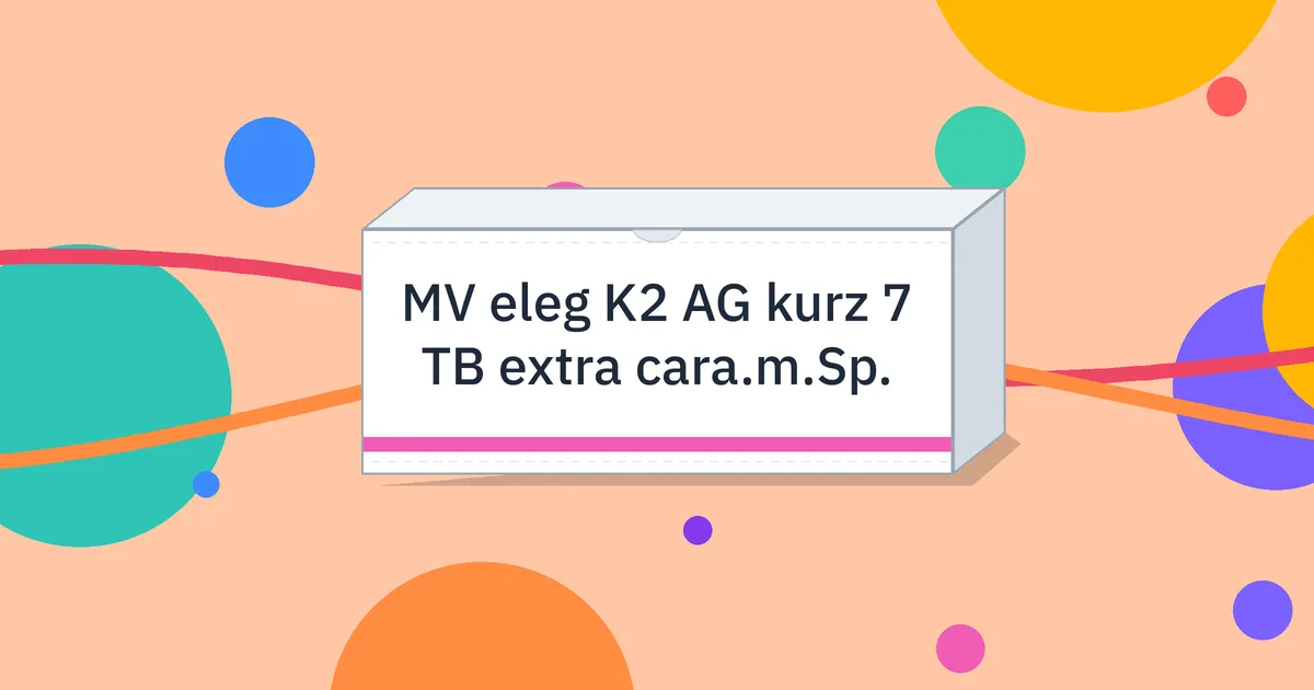 Symbolbild: Packung mit der Aufschrift MV eleg K2 AG kurz 7 TB extra cara.m.Sp. (PZN 09878721) – Verfügbarkeit und Bezug in Apotheken in Frankfurt am Main