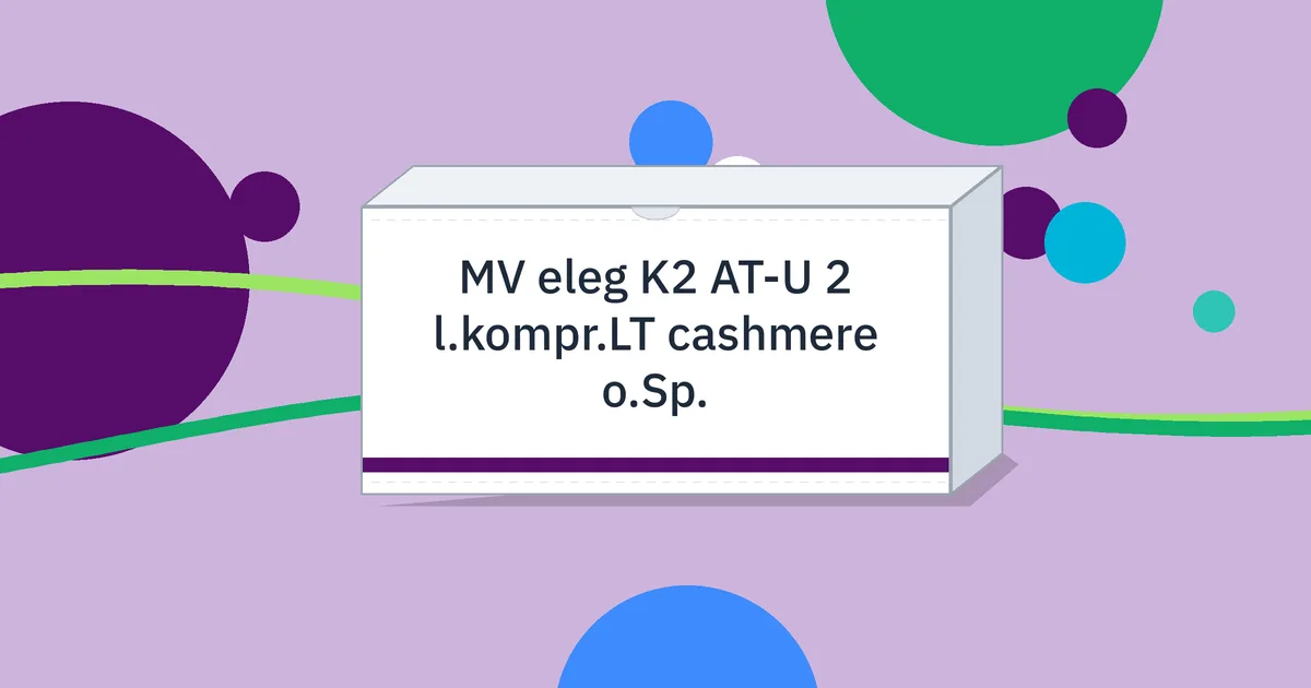 Symbolbild: Packung mit der Aufschrift MV eleg K2 AT-U 2 l.kompr.LT cashmere o.Sp. (PZN 15289621) – Verfügbarkeit und Bezug in Apotheken in Frankfurt am Main