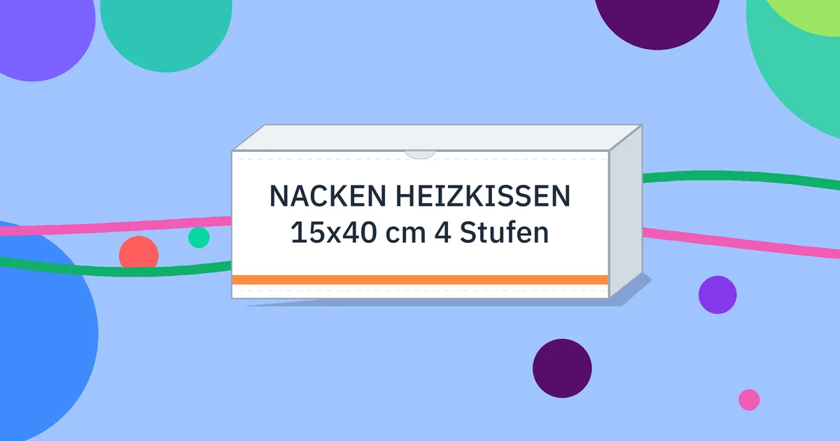 Symbolbild: Packung mit der Aufschrift NACKEN HEIZKISSEN 15x40 cm 4 Stufen (PZN 07356579) – Verfügbarkeit und Bezug in Apotheken in Frankfurt am Main