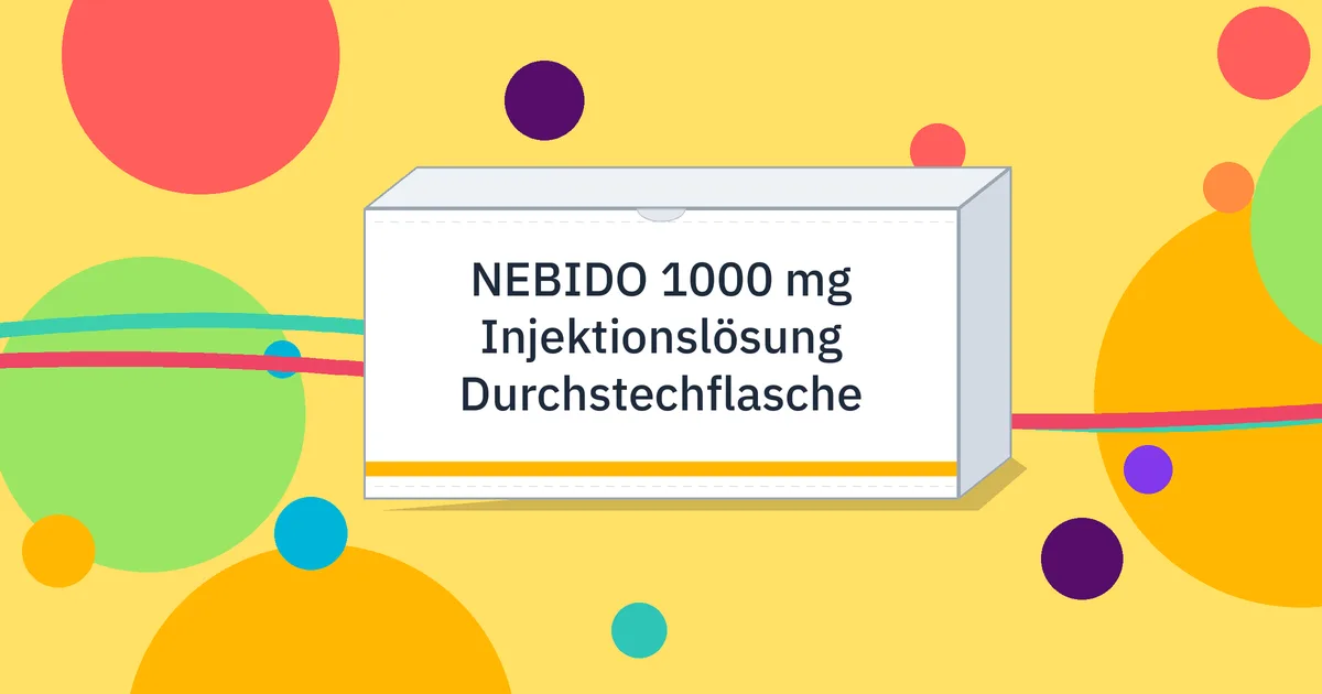 Symbolbild: Packung mit der Aufschrift NEBIDO 1000 mg Injektionslösung Durchstechflasche (PZN 19065315) – Verfügbarkeit und Bezug in Apotheken in Frankfurt am Main
