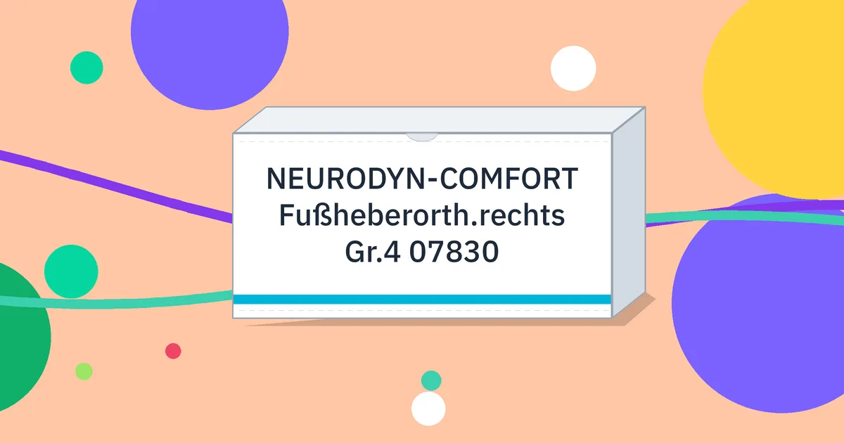 Symbolbild: Packung mit der Aufschrift NEURODYN-COMFORT Fußheberorth.rechts Gr.4 07830 (PZN 09390014) – Verfügbarkeit und Bezug in Apotheken in Frankfurt am Main