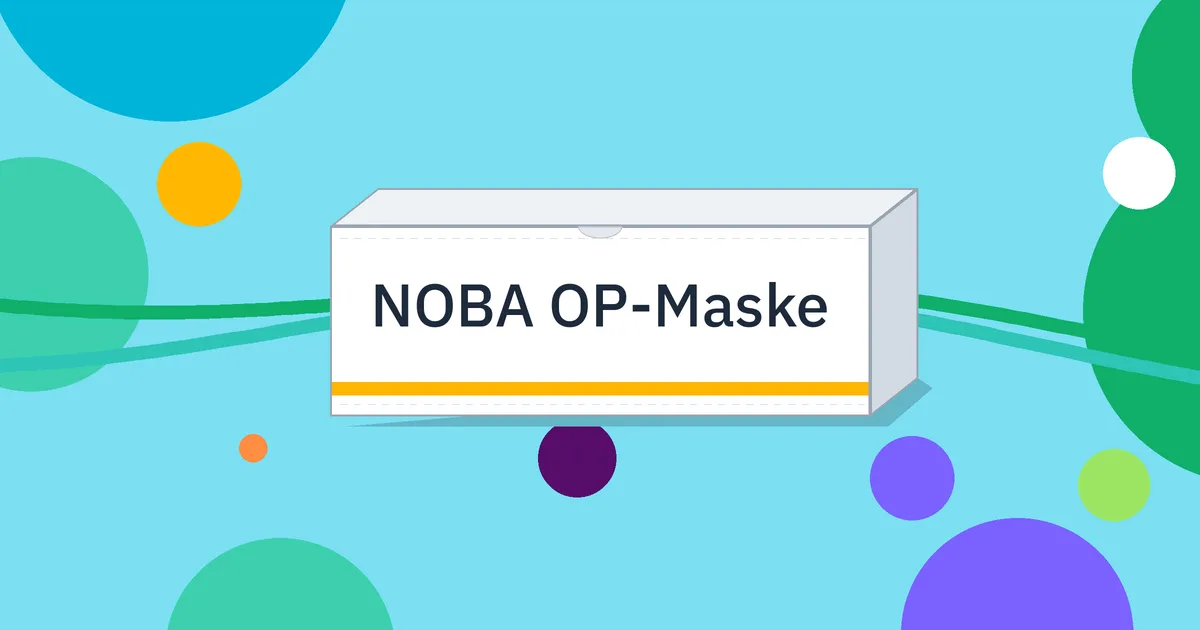 Symbolbild: Packung mit der Aufschrift NOBA OP-Maske (PZN 07385500) – Verfügbarkeit und Bezug in Apotheken in Frankfurt am Main