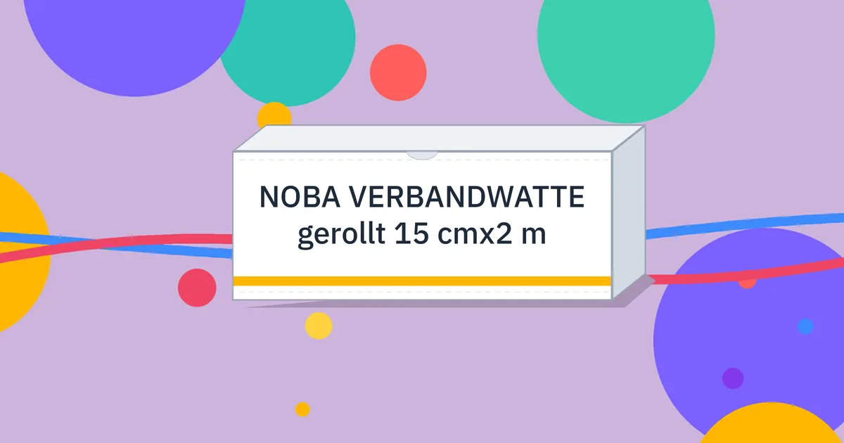 Symbolbild: Packung mit der Aufschrift NOBA VERBANDWATTE gerollt 15 cmx2 m (PZN 05508306) – Verfügbarkeit und Bezug in Apotheken in Frankfurt am Main