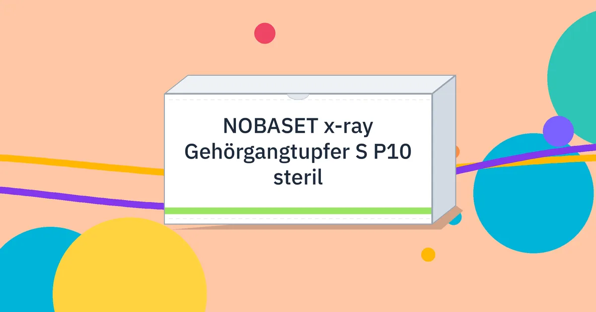 Symbolbild: Packung mit der Aufschrift NOBASET x-ray Gehörgangtupfer S P10 steril (PZN 18397788) – Verfügbarkeit und Bezug in Apotheken in Frankfurt am Main