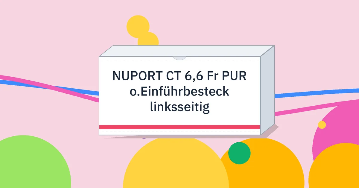 Symbolbild: Packung mit der Aufschrift NUPORT CT 6,6 Fr PUR o.Einführbesteck linksseitig (PZN 11484917) – Verfügbarkeit und Bezug in Apotheken in Frankfurt am Main