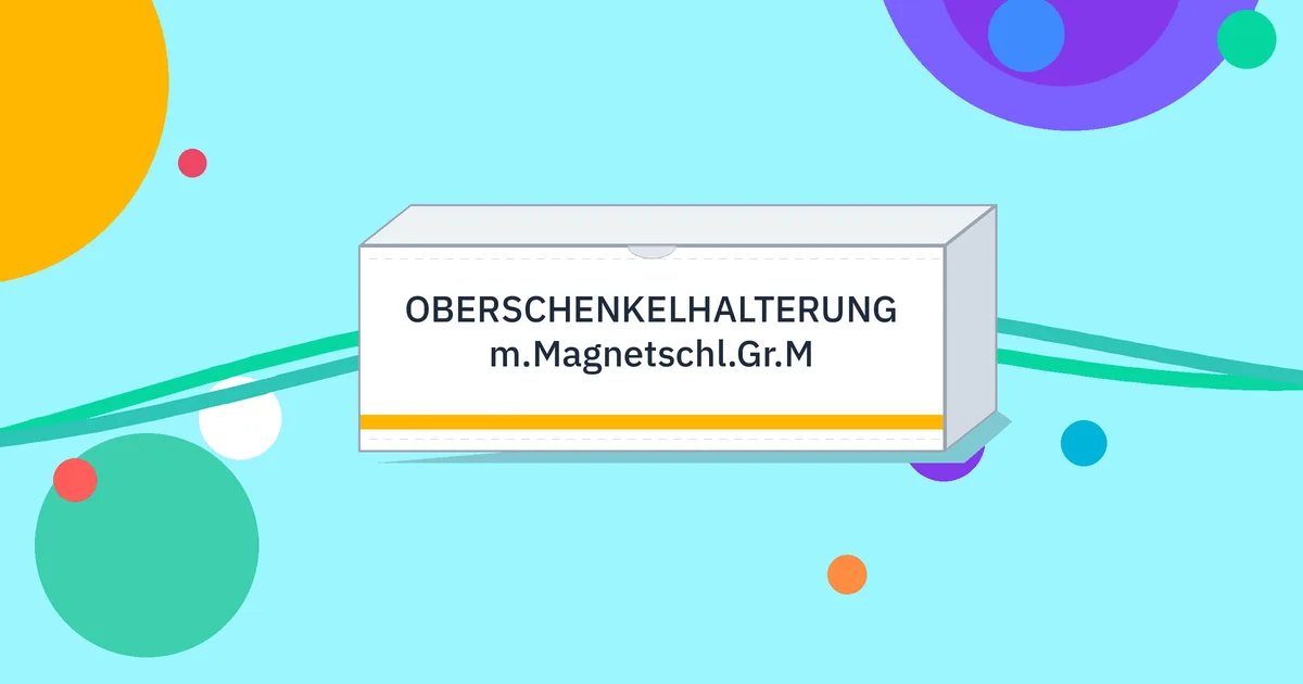 Symbolbild: Packung mit der Aufschrift OBERSCHENKELHALTERUNG m.Magnetschl.Gr.M (PZN 09168184) – Verfügbarkeit und Bezug in Apotheken in Frankfurt am Main